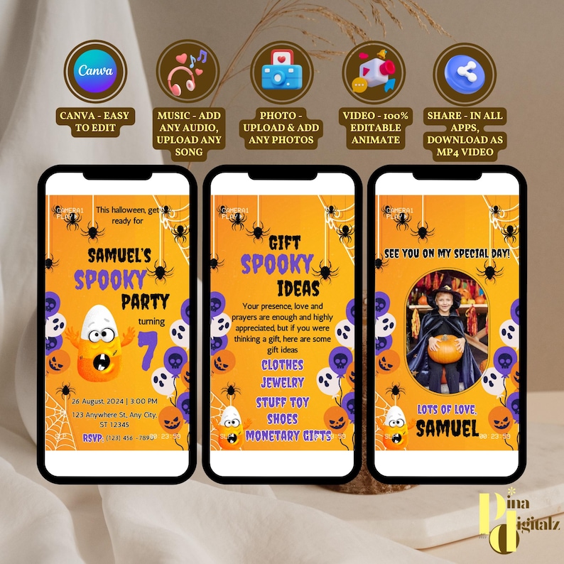 Editable Spooky Seven Halloween Ghost 7th Birthday Party Invitation ...