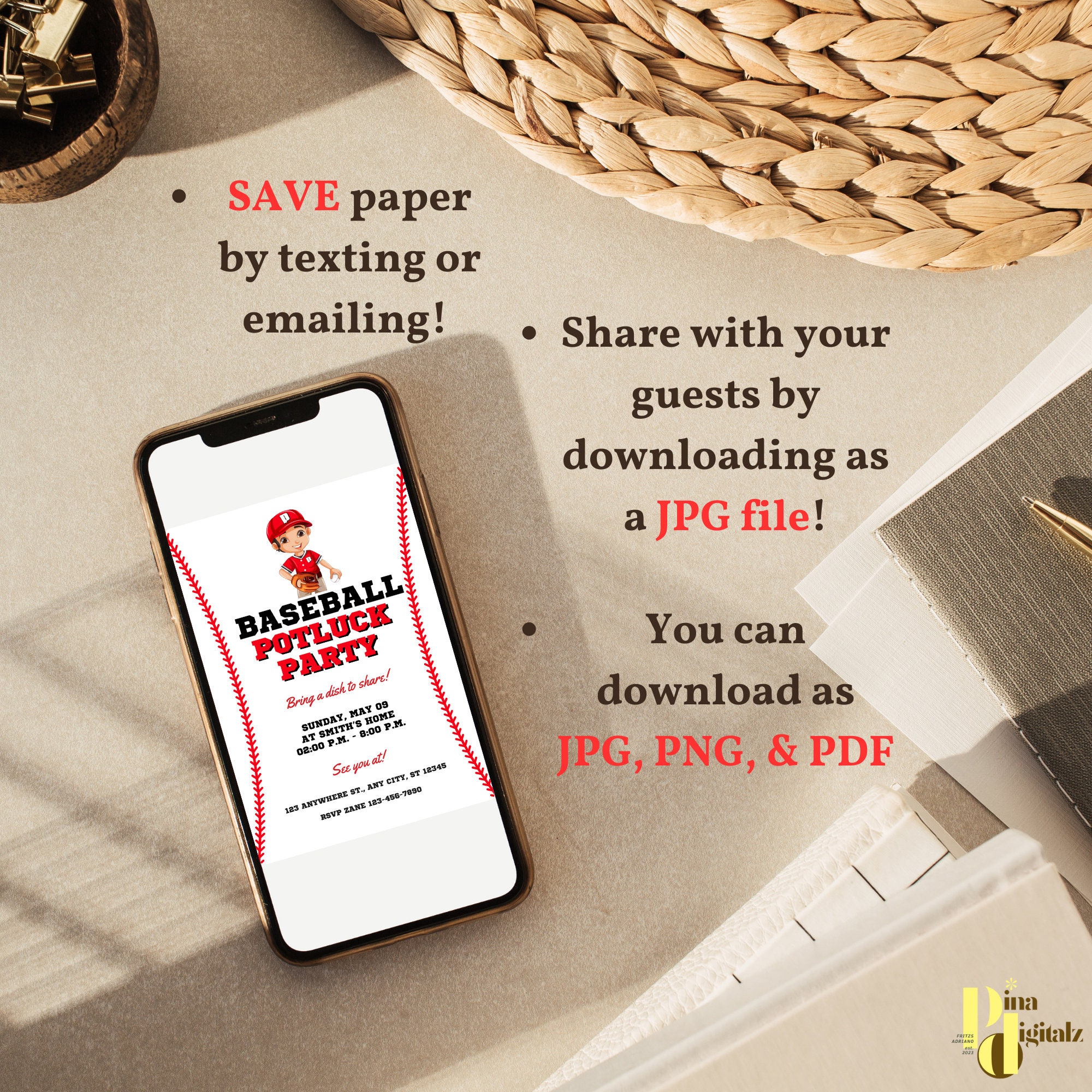 EDITABLE Baseball Potluck Invitation Baseball Potluck Invite Potluck ...