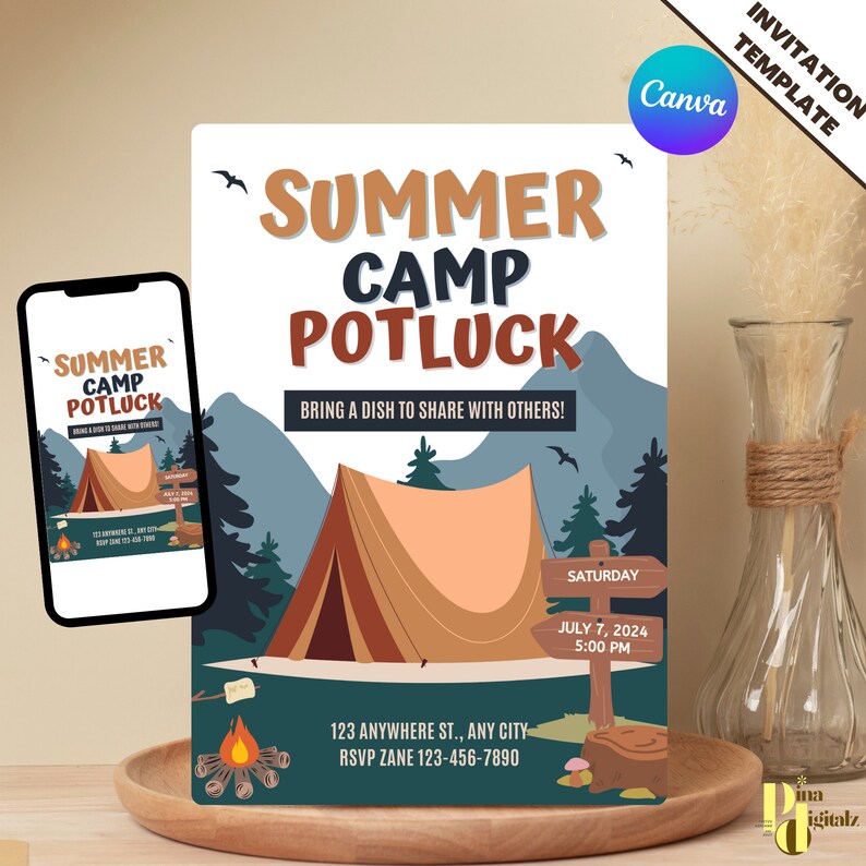 EDITABLE Camping Potluck Invitation Template Camping Potluck Invite ...