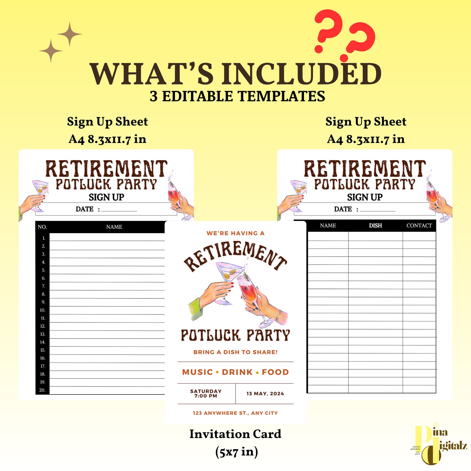 EDITABLE Retirement Invitation Potluck Retirement Party Potluck Invite ...