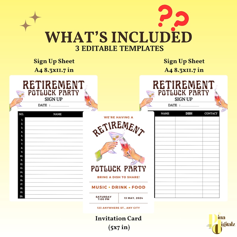 EDITABLE Retirement Invitation Potluck Retirement Party Potluck Invite ...