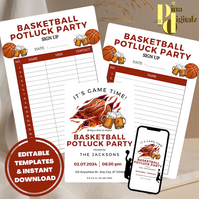 EDITABLE Basketball Potluck Invitation Basketball Potluck Invite Sign ...