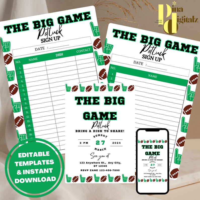 EDITABLE Football Potluck Invitation the Big Game Potluck Invite ...