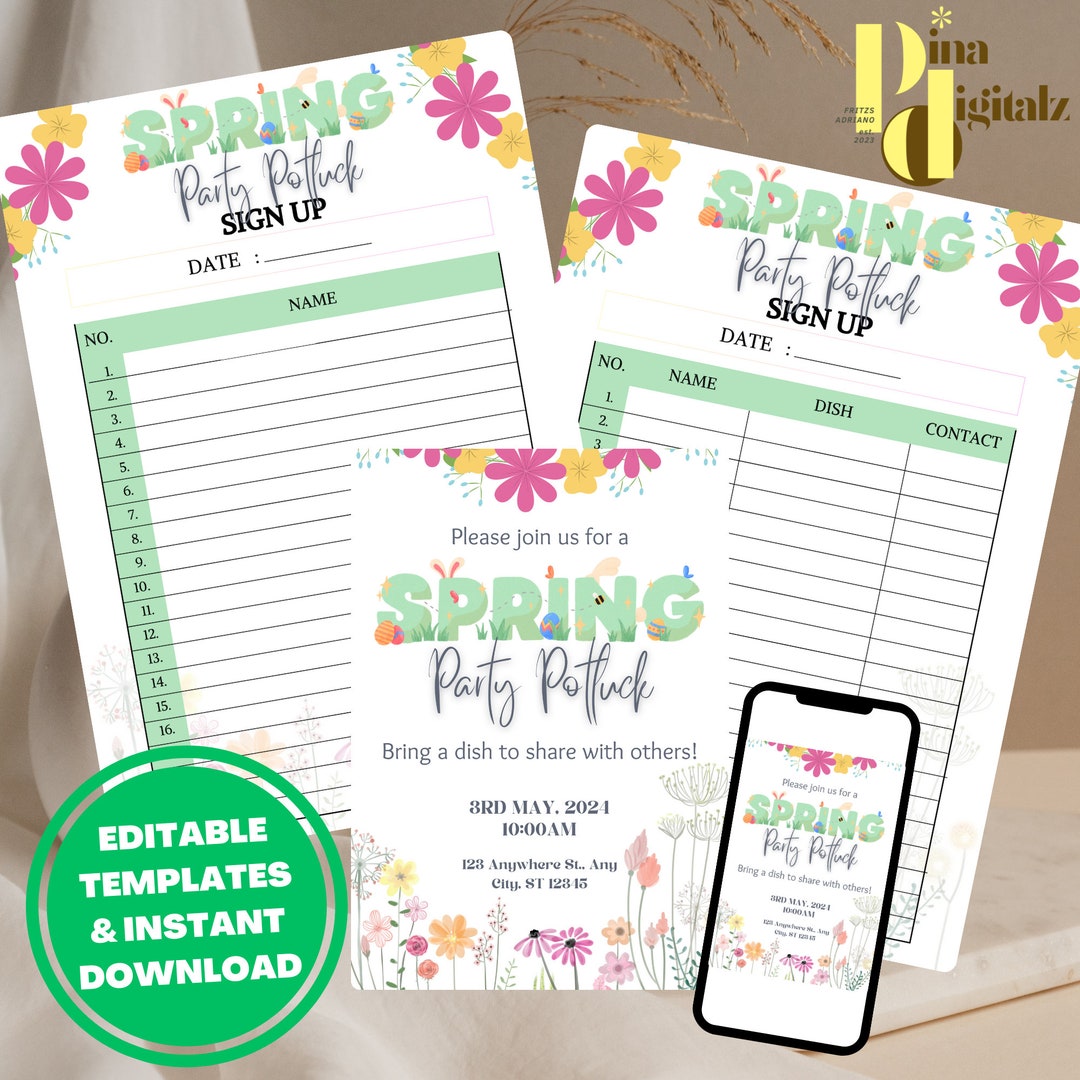 EDITABLE Spring Invitation Template Spring Invitation Digital Potluck ...