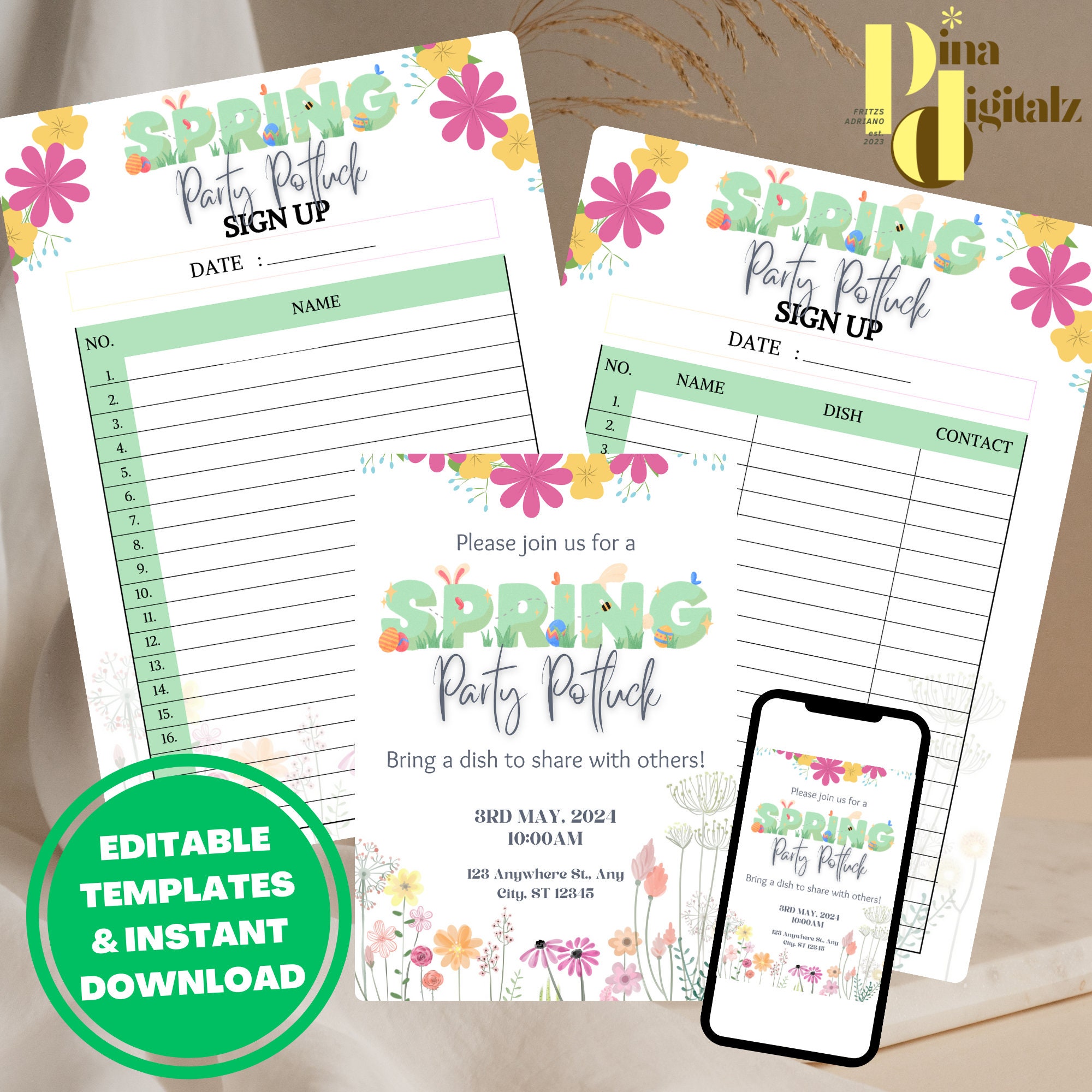 EDITABLE Spring Invitation Template Spring Invitation Digital Potluck ...