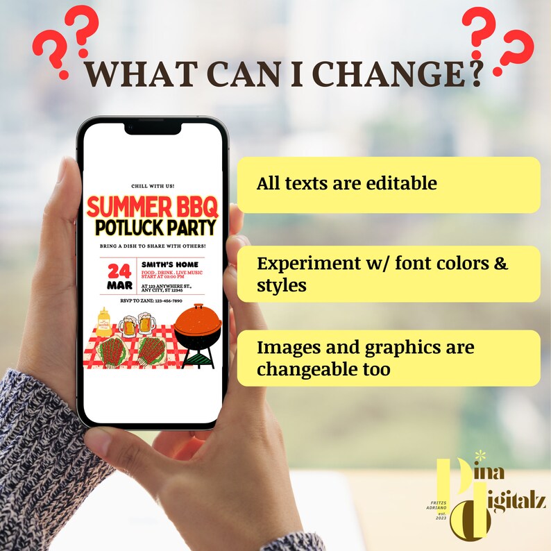 EDITABLE Summer BBQ Potluck Invitation Summer Barbecue Potluck Invite ...