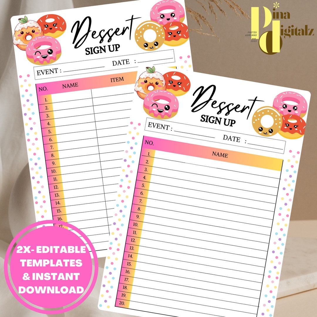 Editable Dessert Sign up Sheet Template Dessert Sheet Printable Dessert ...