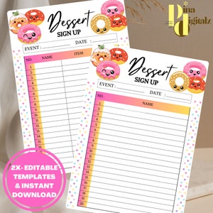 Editable Dessert Sign up Sheet Template Dessert Sheet Printable Dessert ...