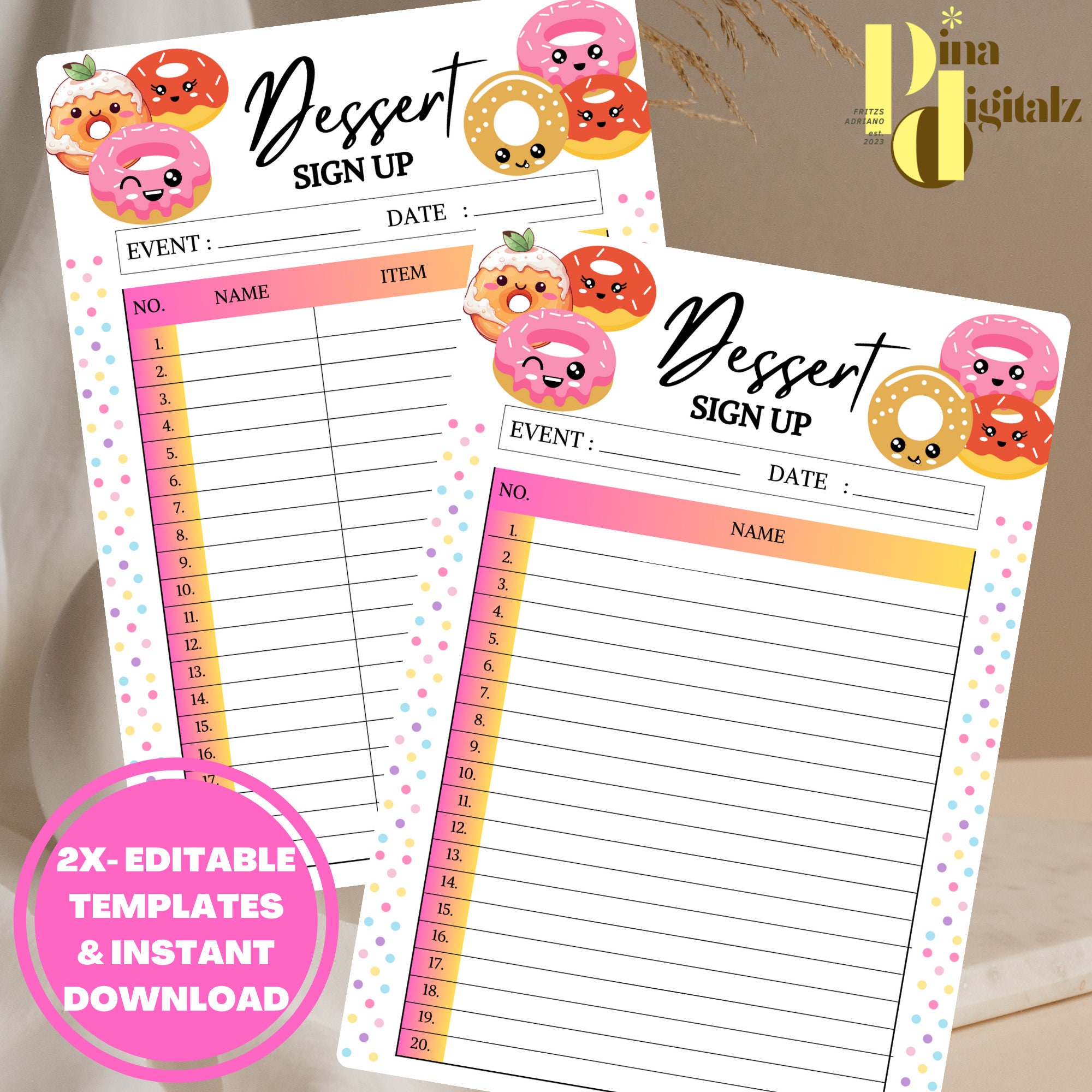 Editable Dessert Sign up Sheet Template Dessert Sheet Printable Dessert ...