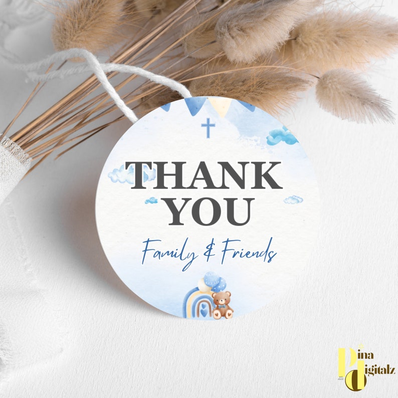 Modern Baptism Favor Tags Template Boy Baptism Digital Thank You Tag ...