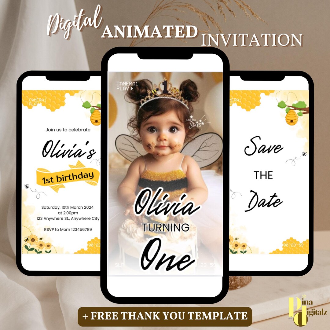 Bee First Birthday Invite First Bee Day Invitation Honey Bee 1st ...