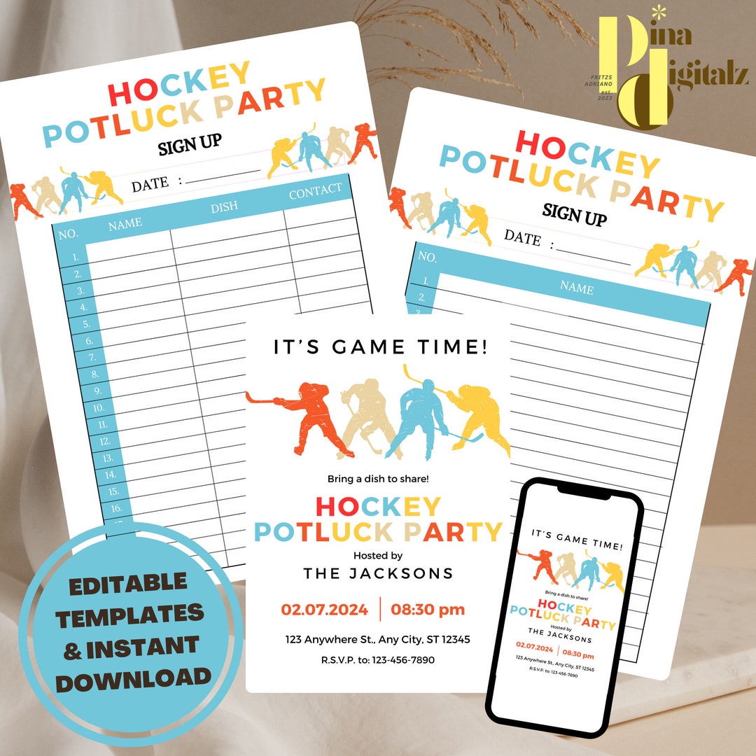 EDITABLE Hockey Potluck Invitation Hockey Potluck Invite Sports Potluck ...