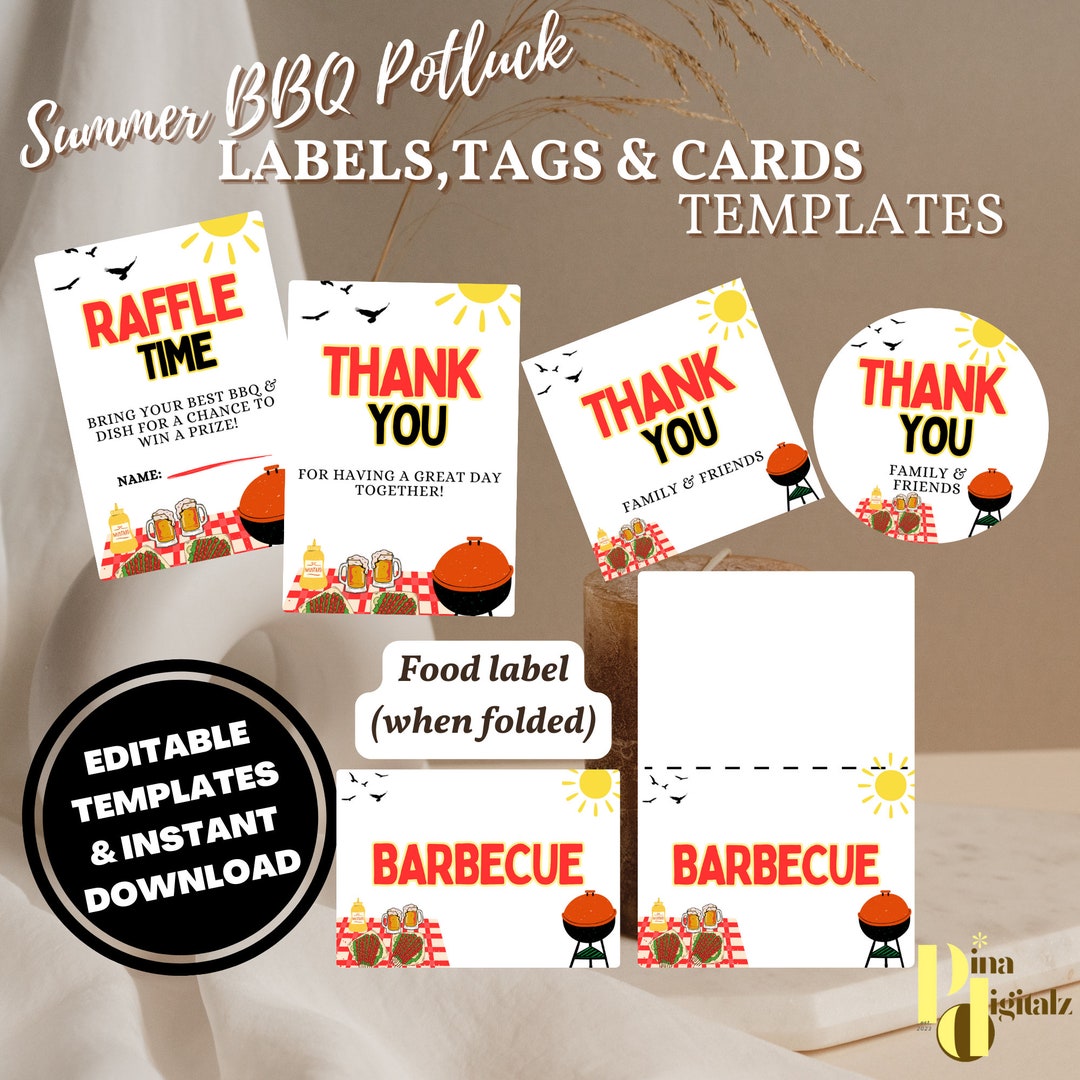 INSTANT DOWNLOAD Summer BBQ Potluck Labels & Tags Summer Barbecue ...