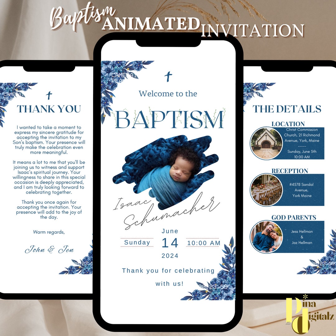 Modern Baptism Invitation Template Boy Baptism Invitation Phone Blue ...