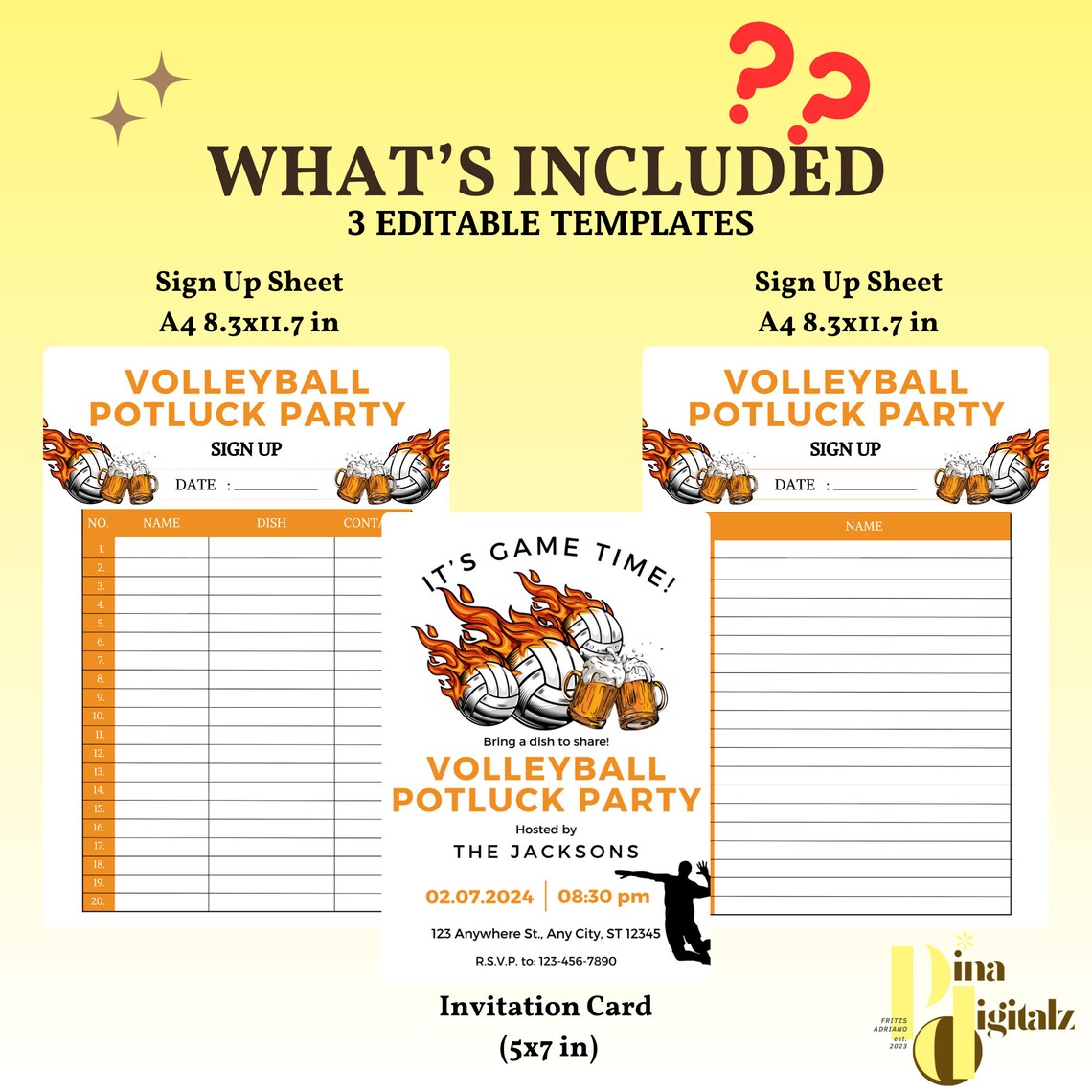 EDITABLE Volleyball Potluck Invitation Volleyball Potluck Invite ...
