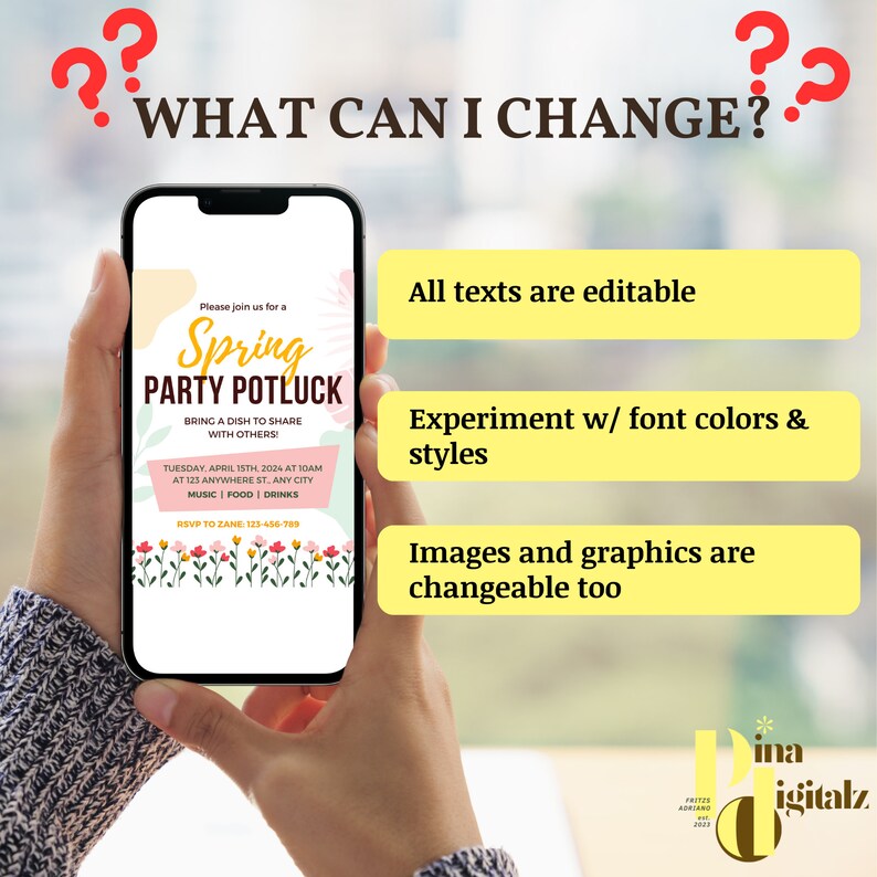 EDITABLE Spring Invitation Template Spring Invitation Digital Potluck ...