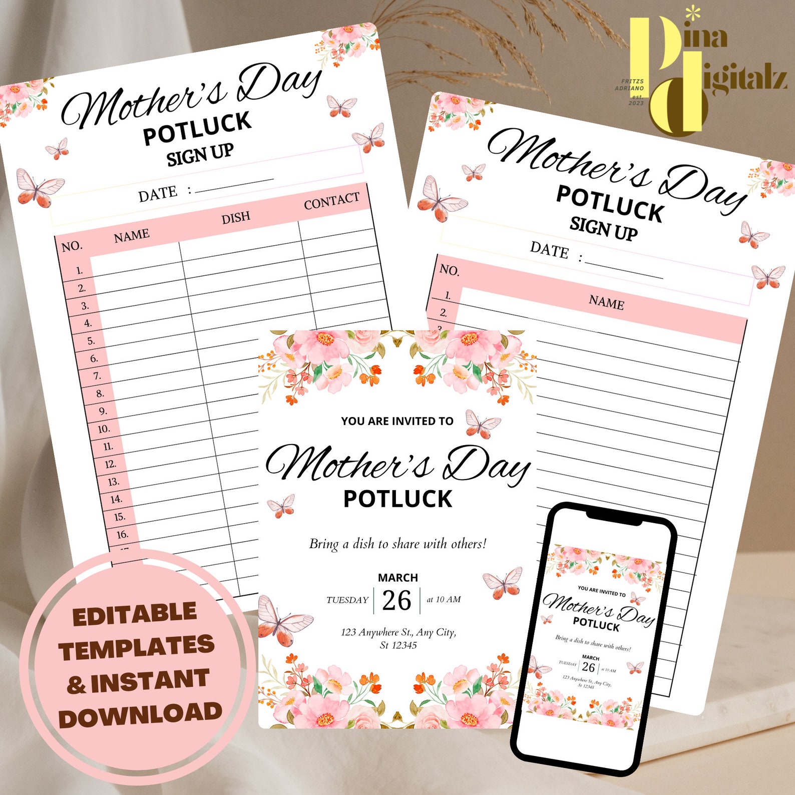 EDITABLE Mothers Day Potluck Invitation Mothers Day Potluck Invite ...