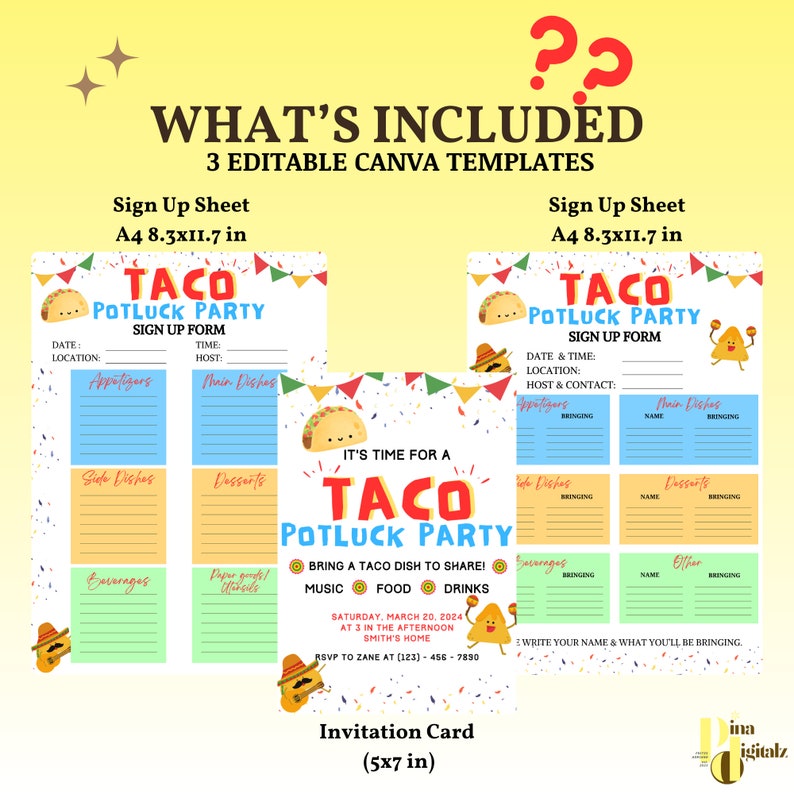 DIGITAL DOWNLOAD Taco Potluck Invitation Taco Bar Potluck Invite Taco ...