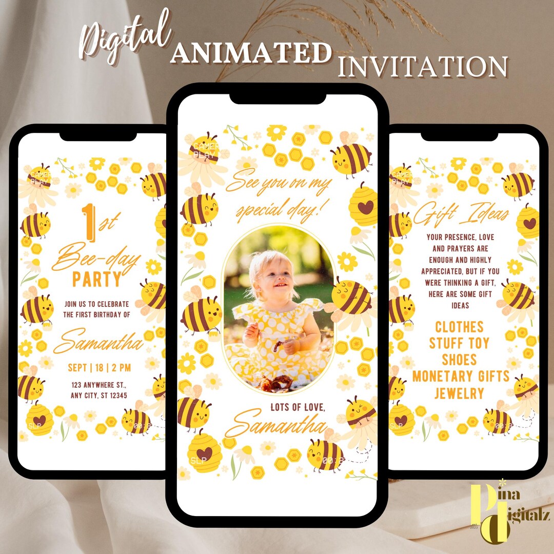 Bee First Birthday Invite First Bee Day Invitation Honey Bee 1st ...