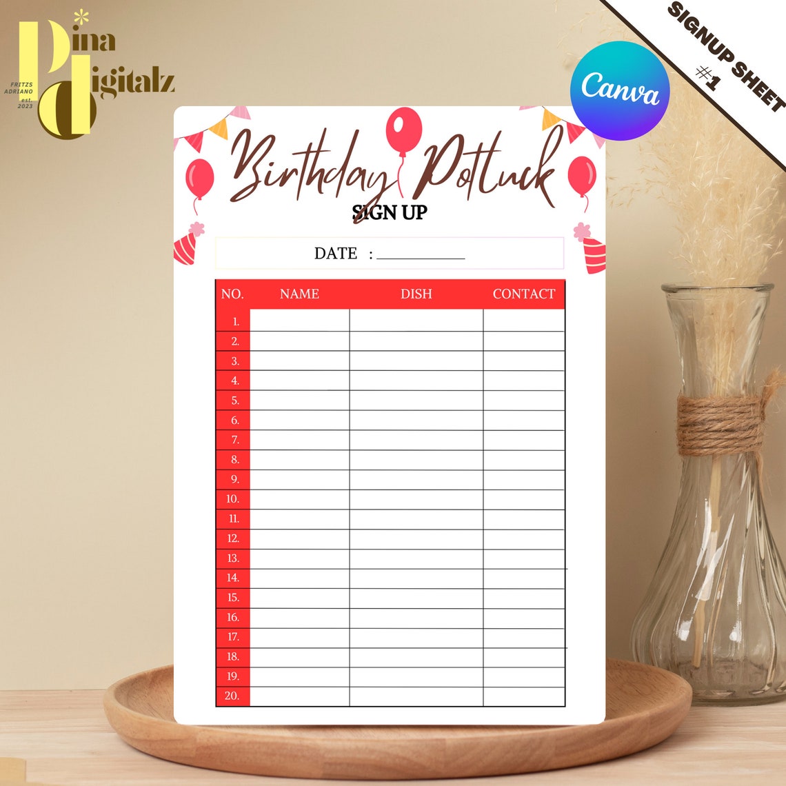EDITABLE Birthday Potluck Invitation Birthday Potluck Invite Potluck Sign up Sheet Template ...