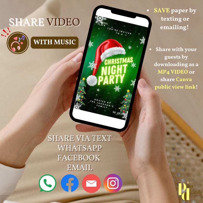 Digital Christmas Party Invitation, Animated Xmas Holiday DIY Invite ...