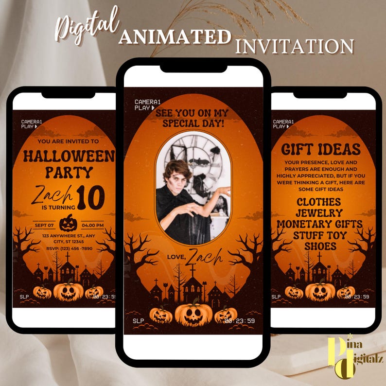 Digital Halloween Party Invitation, Animated Scull Pumpkin Party Video ...
