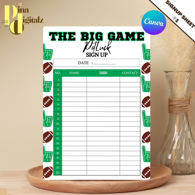 EDITABLE Potluck Sign up Sheet Template the Big Game Potluck Sign up ...