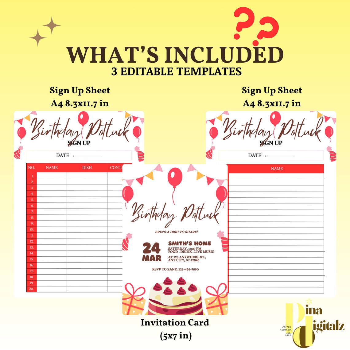EDITABLE Birthday Potluck Invitation Birthday Potluck Invite Potluck Sign up Sheet Template ...