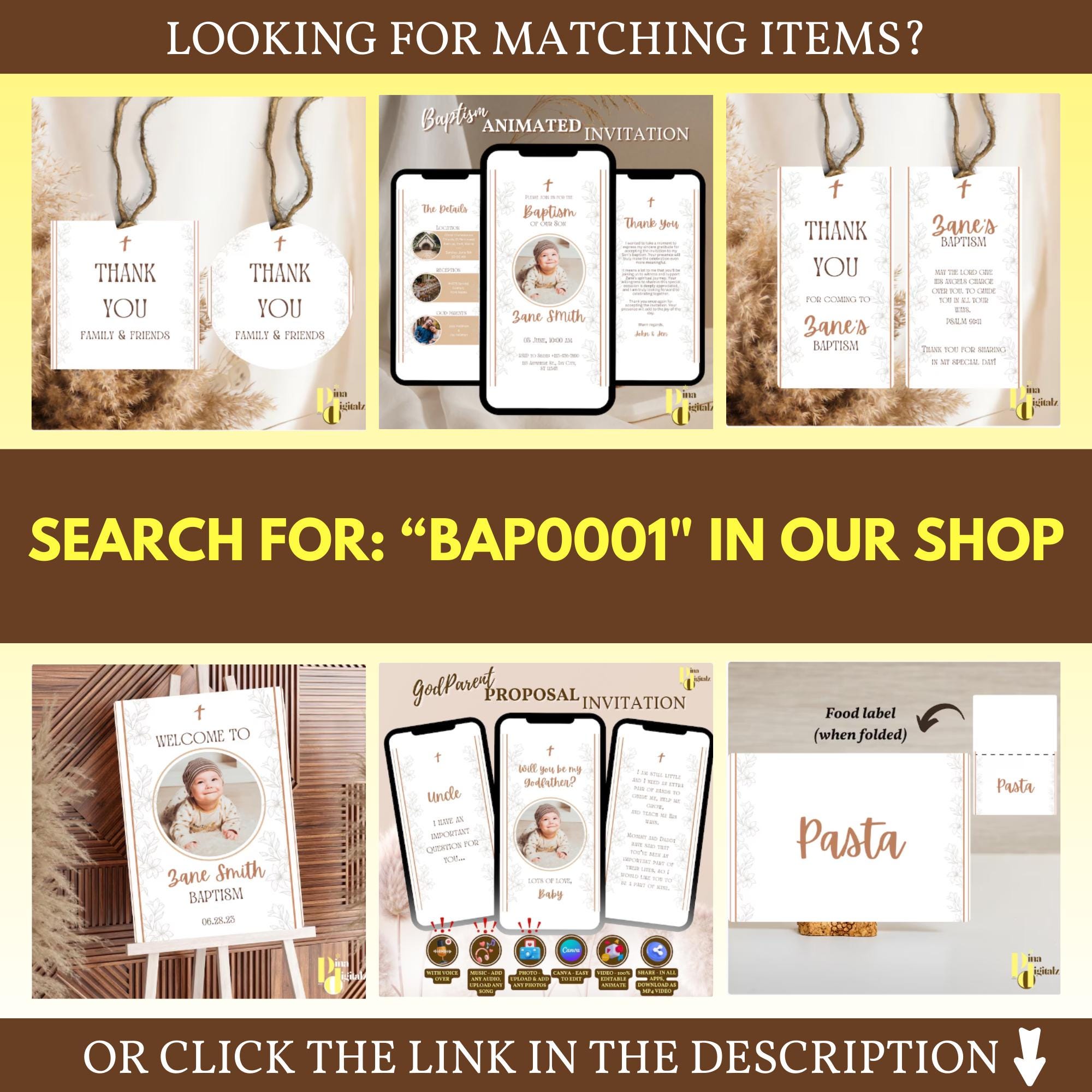 BOHO Blush Baptism Food Label Template Pampas Grass Baptism Digital ...