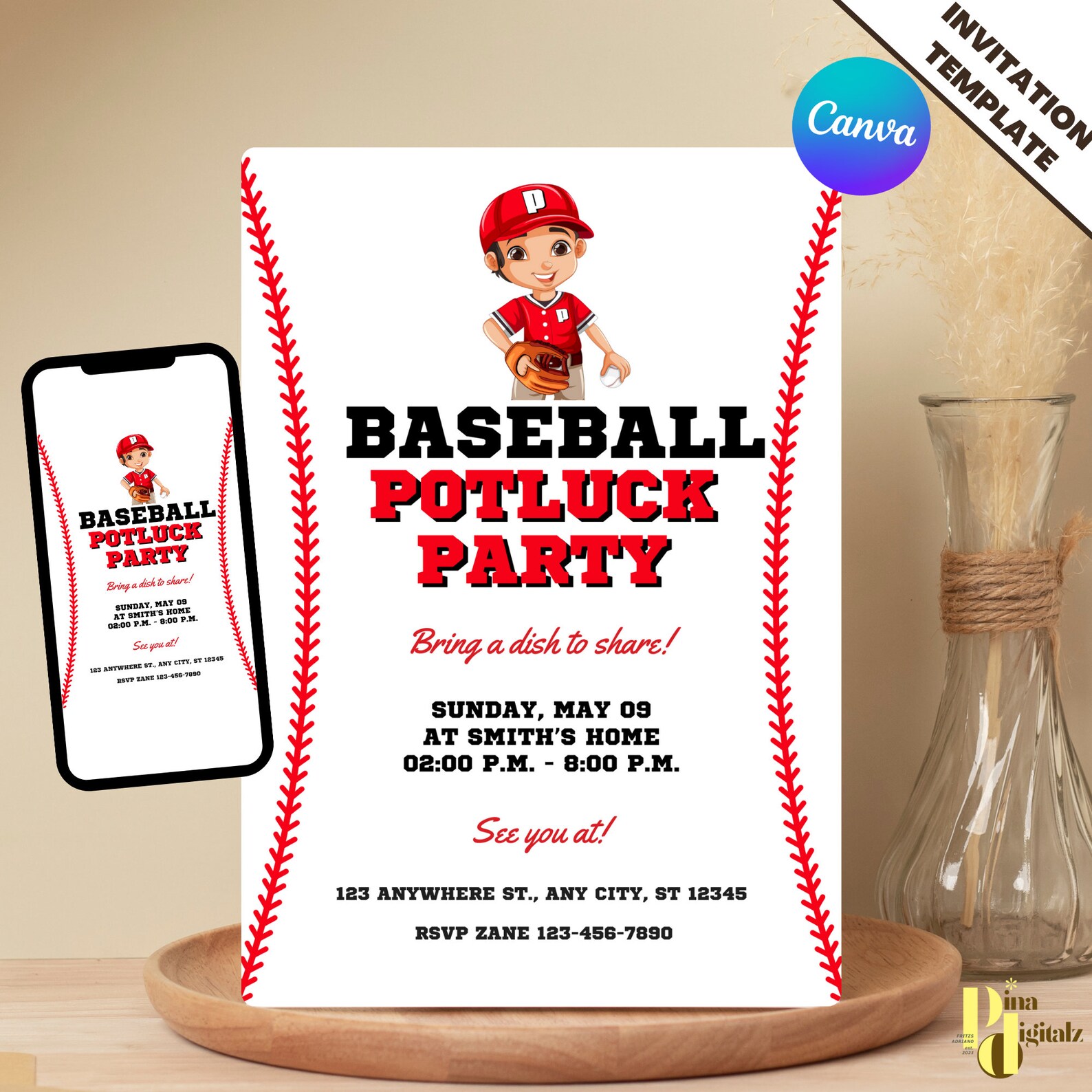 EDITABLE Baseball Potluck Invitation Baseball Potluck Invite Potluck ...