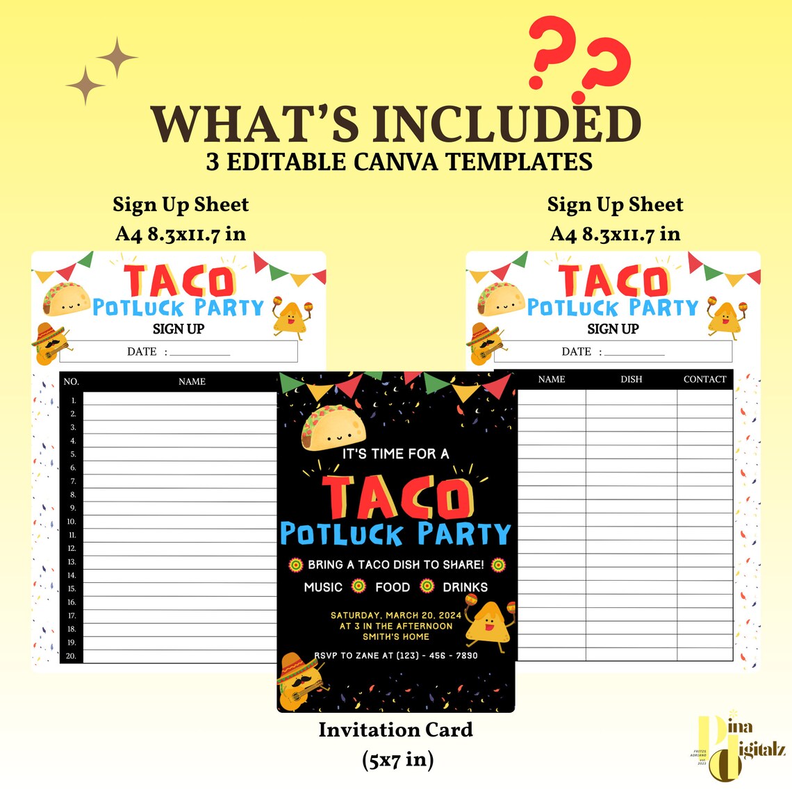 EDITABLE Taco Potluck Invitation Taco Bar Potluck Invite Taco Potluck ...
