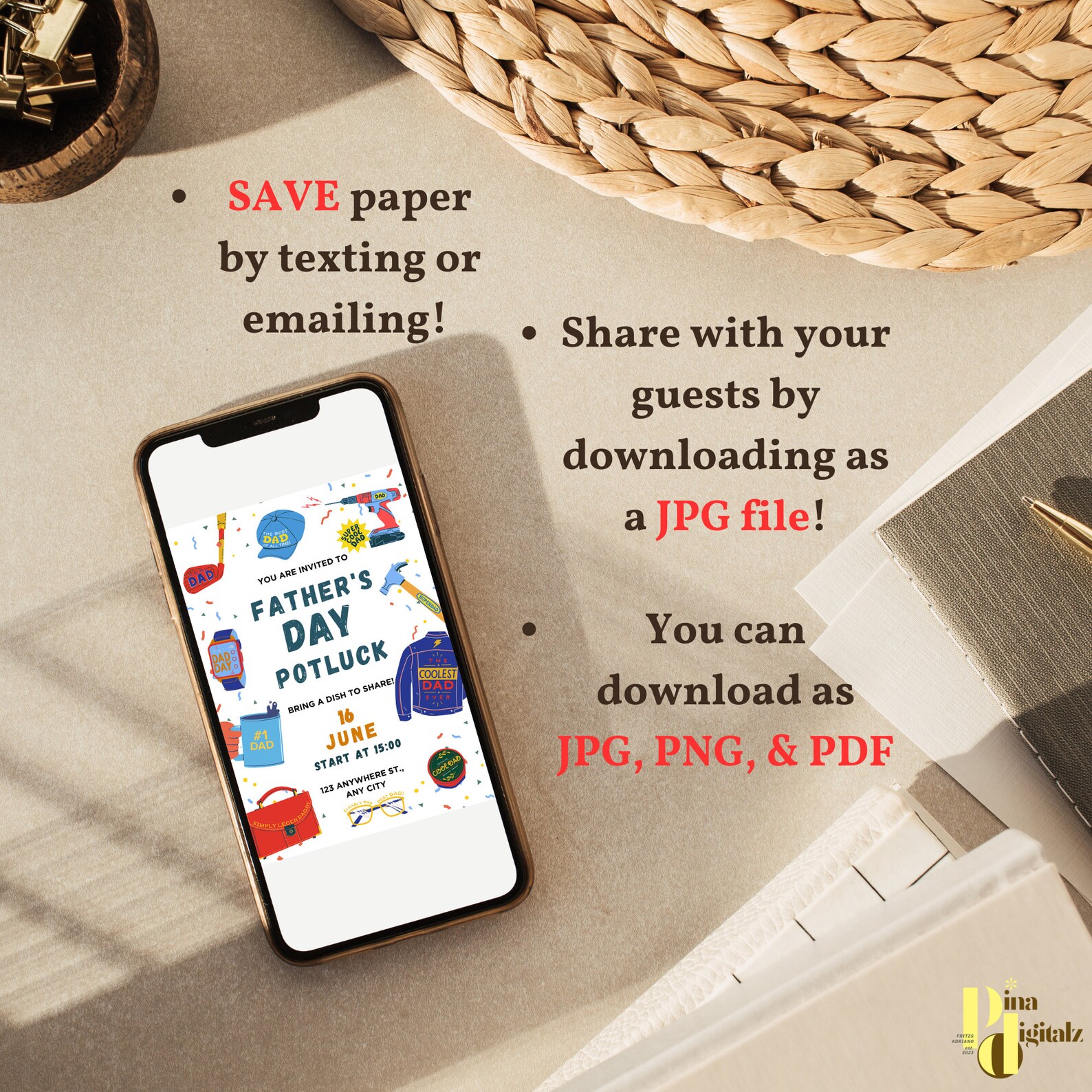 EDITABLE Fathers Day Potluck Invitation Father's Day Potluck Invite ...