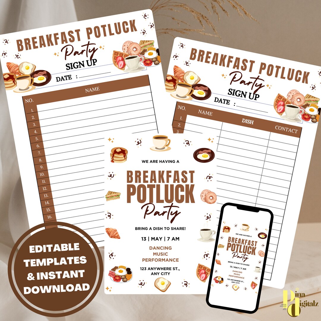 EDITABLE Breakfast Potluck Invitation Breakfast Potluck Invite Good ...