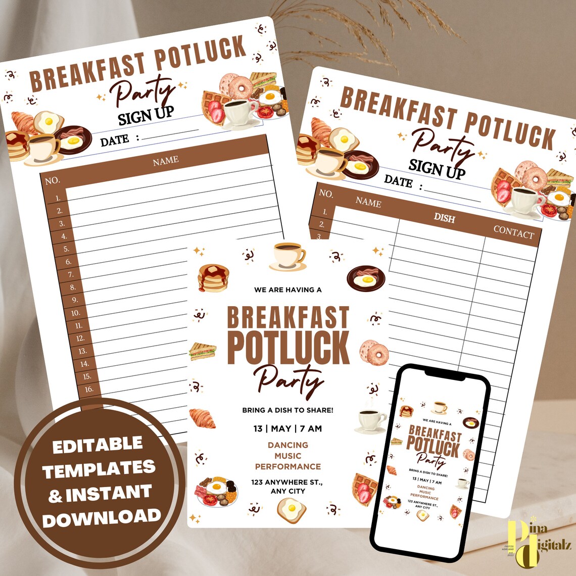 EDITABLE Breakfast Potluck Invitation Breakfast Potluck Invite Good ...