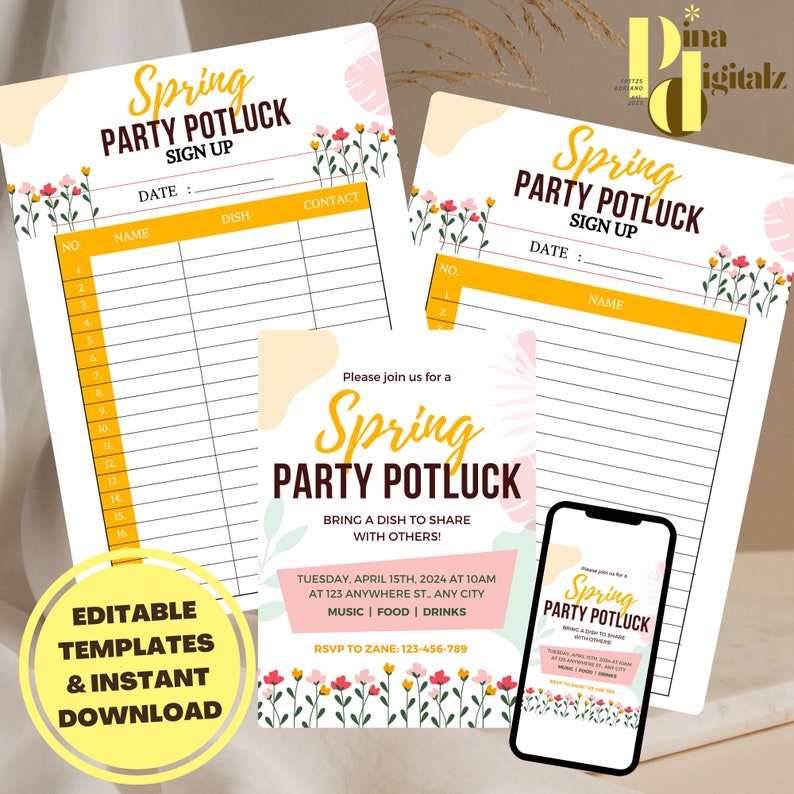 EDITABLE Spring Invitation Template Spring Invitation Digital Potluck ...