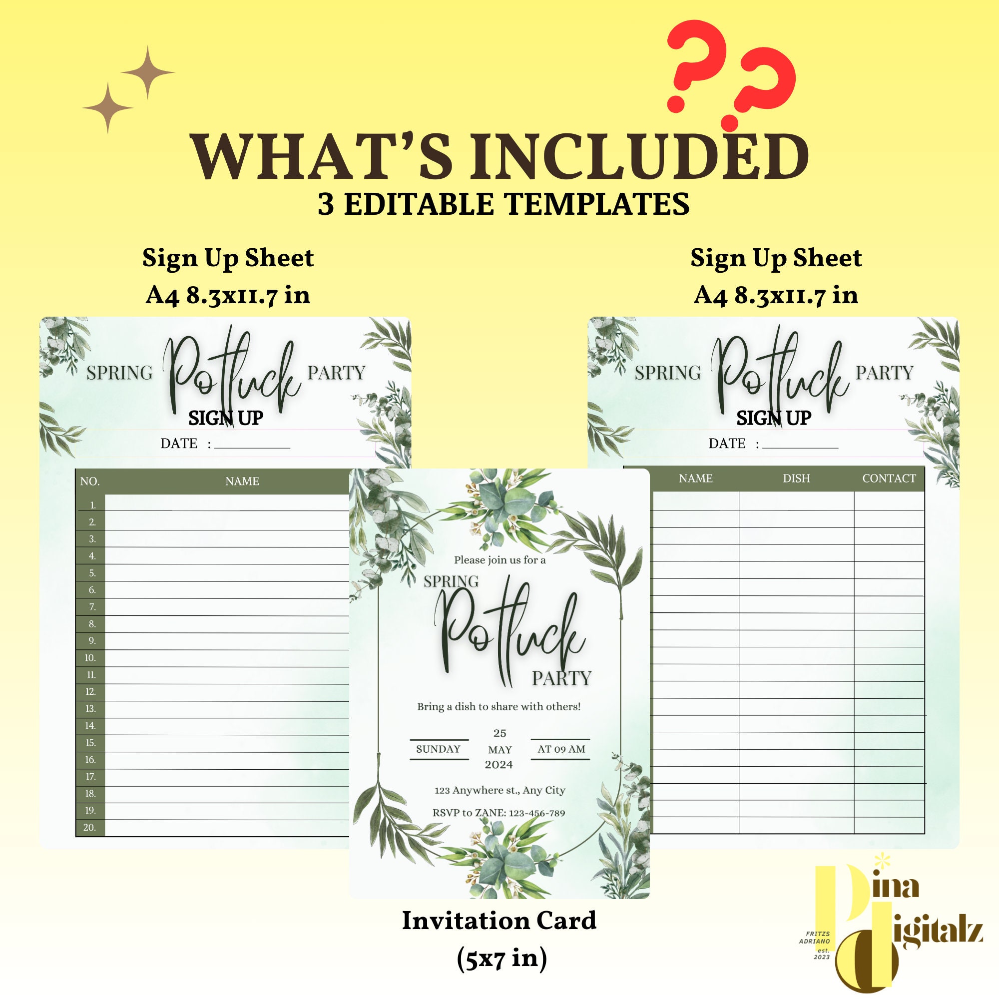 EDITABLE Spring Invitation Template Spring Invitation Digital Potluck ...