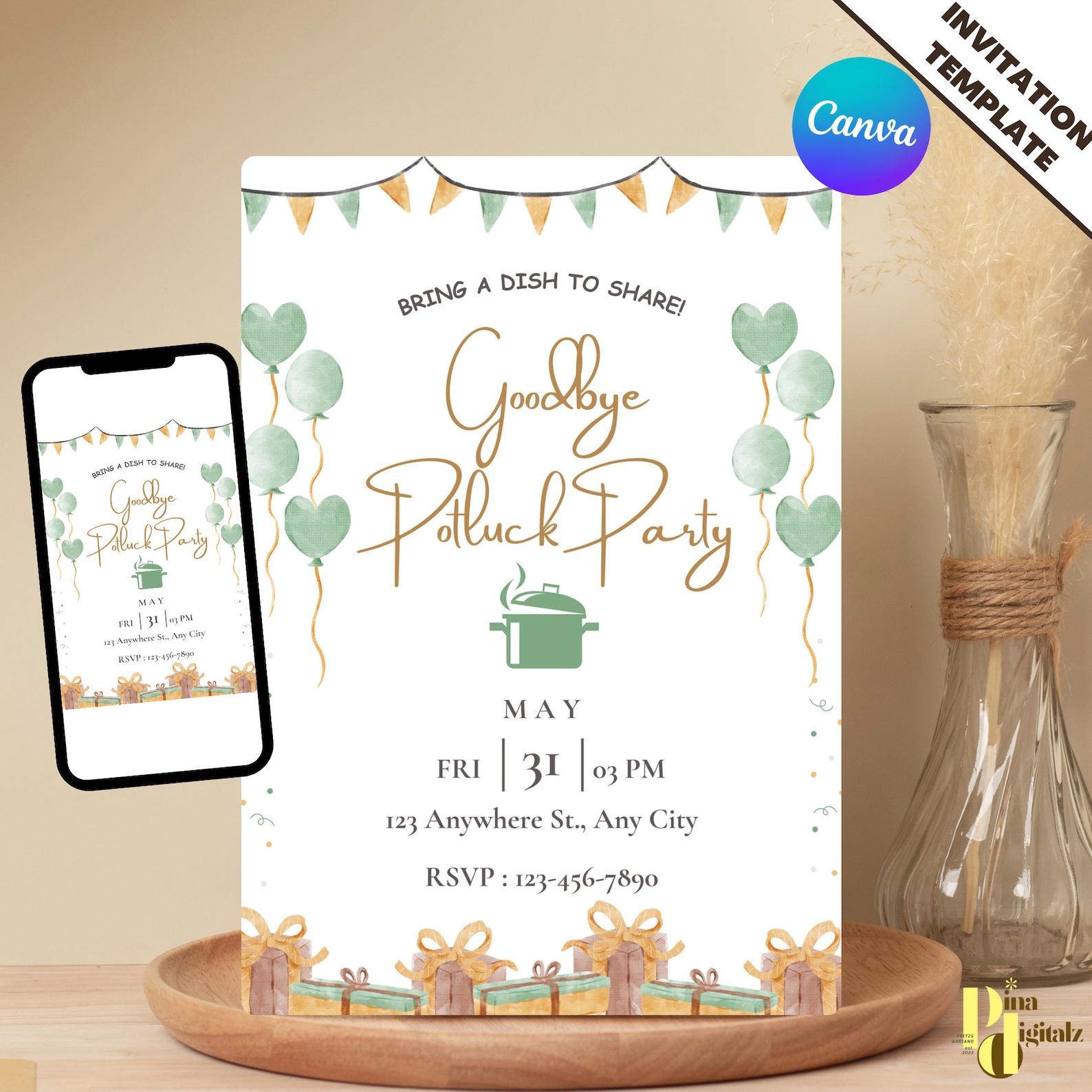 EDITABLE Goodbye Potluck Invitation Going Away Party Potluck Invite ...