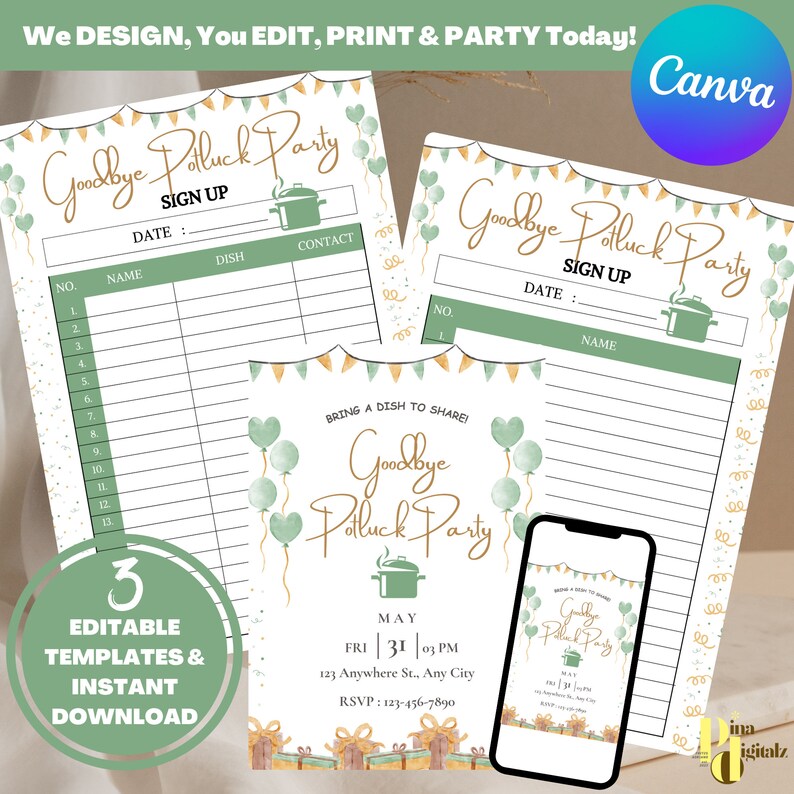 EDITABLE Goodbye Potluck Invitation Going Away Party Potluck Invite ...