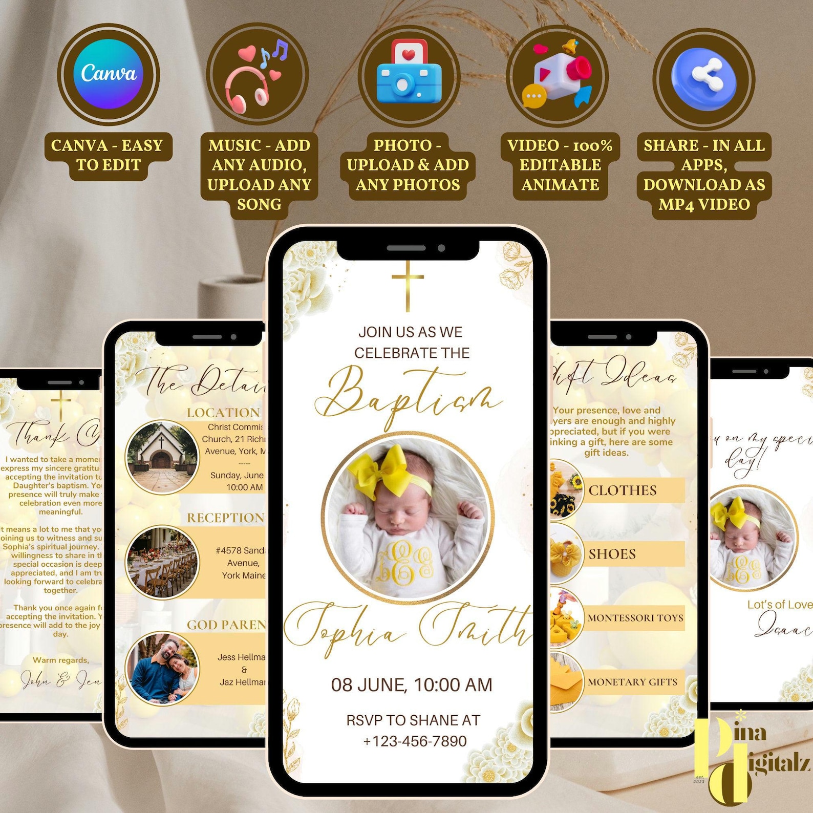Electronic Baptism Invitation Template Yellow Baptism Invite ...