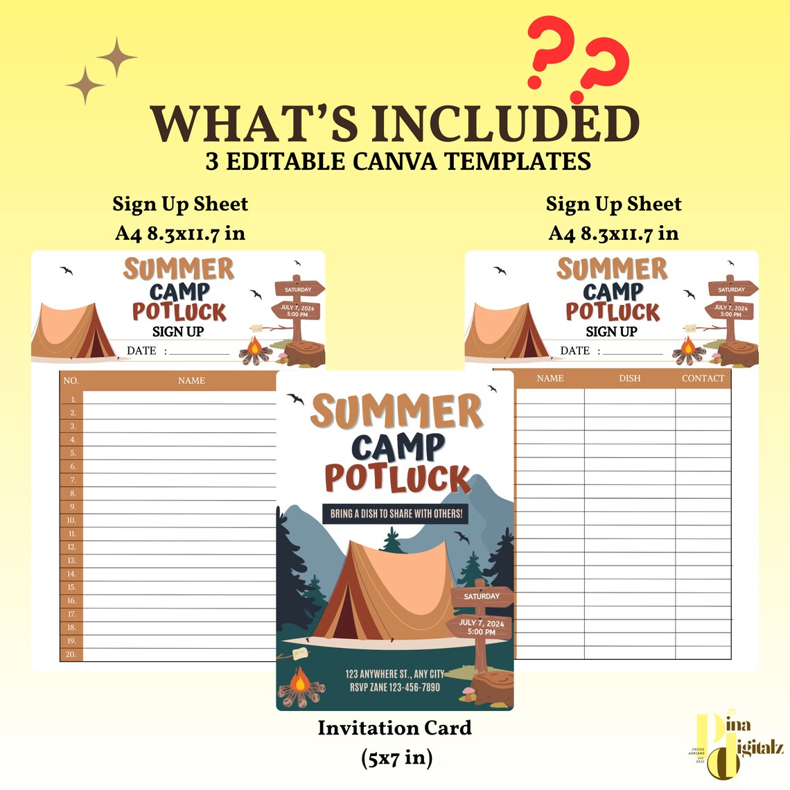 EDITABLE Camping Potluck Invitation Template Camping Potluck Invite ...