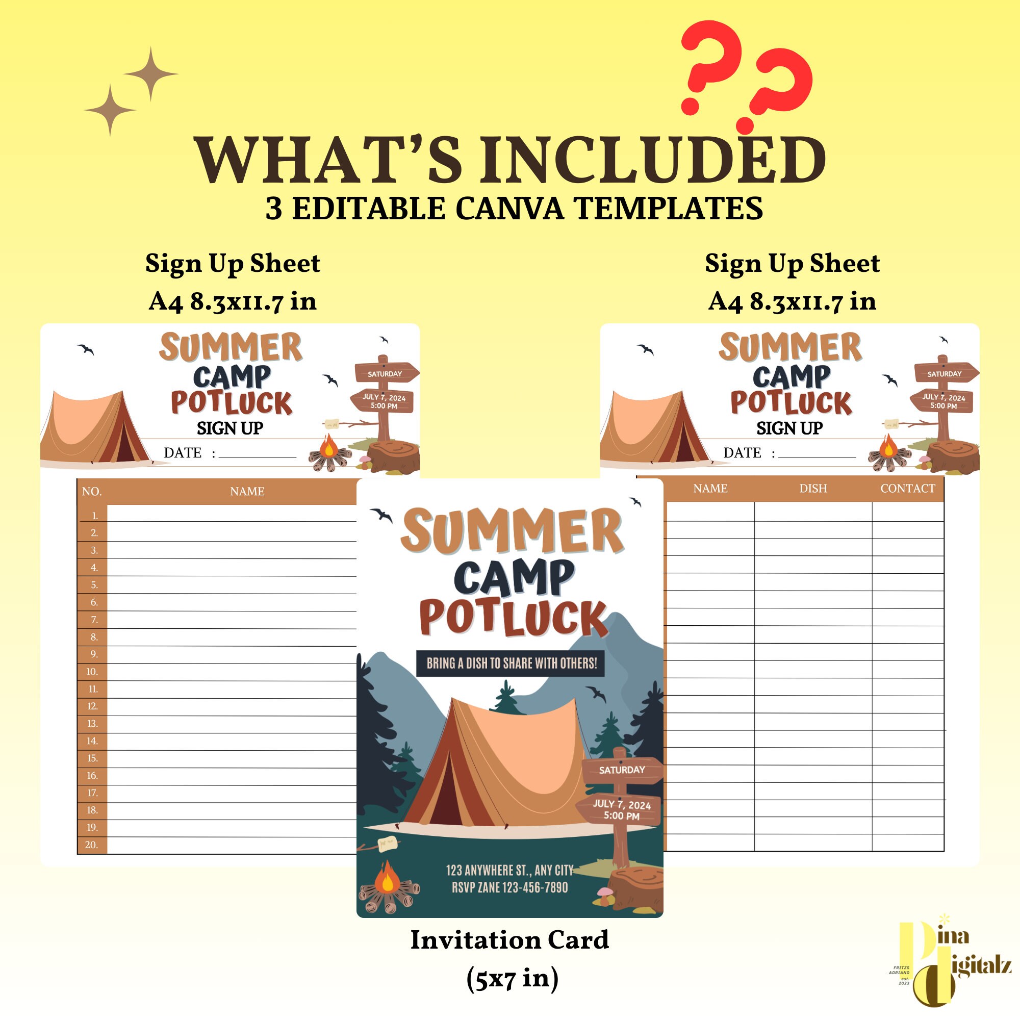 EDITABLE Camping Potluck Invitation Template Camping Potluck Invite ...
