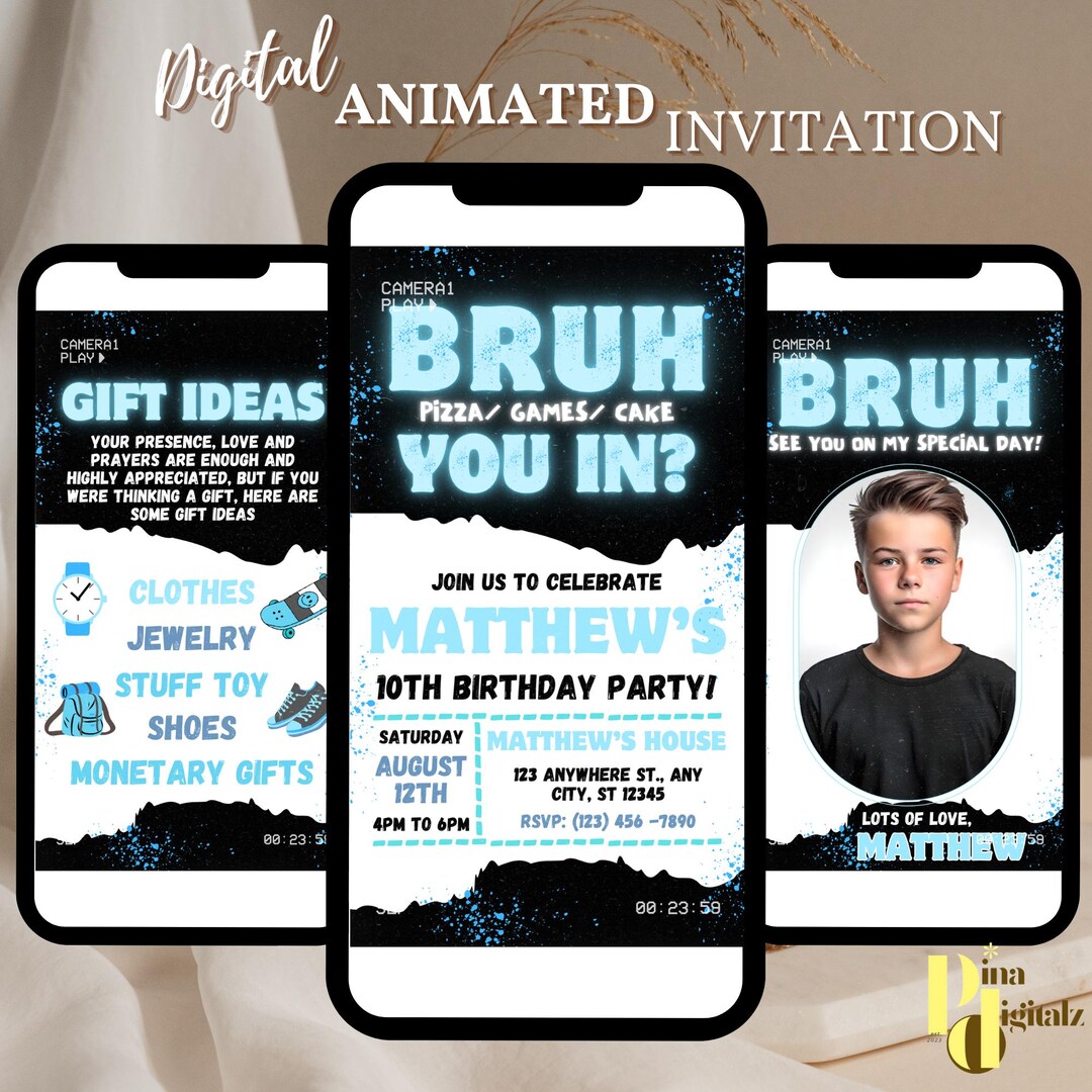Bruh Neon Birthday Invitation Boy Birthday Invitation Teenager Birthday ...