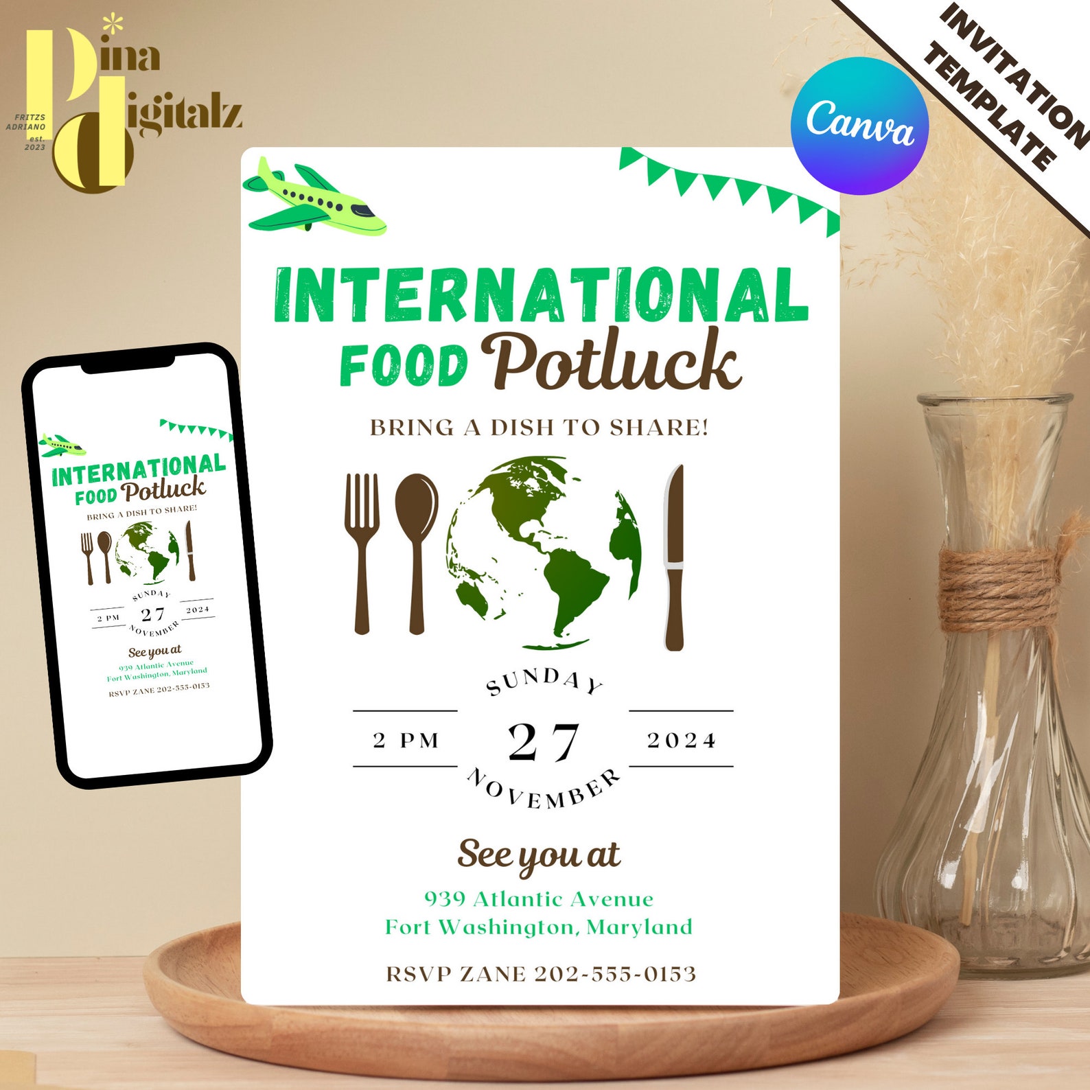 EDITABLE International Food Potluck Invitation Food Potluck Invite ...