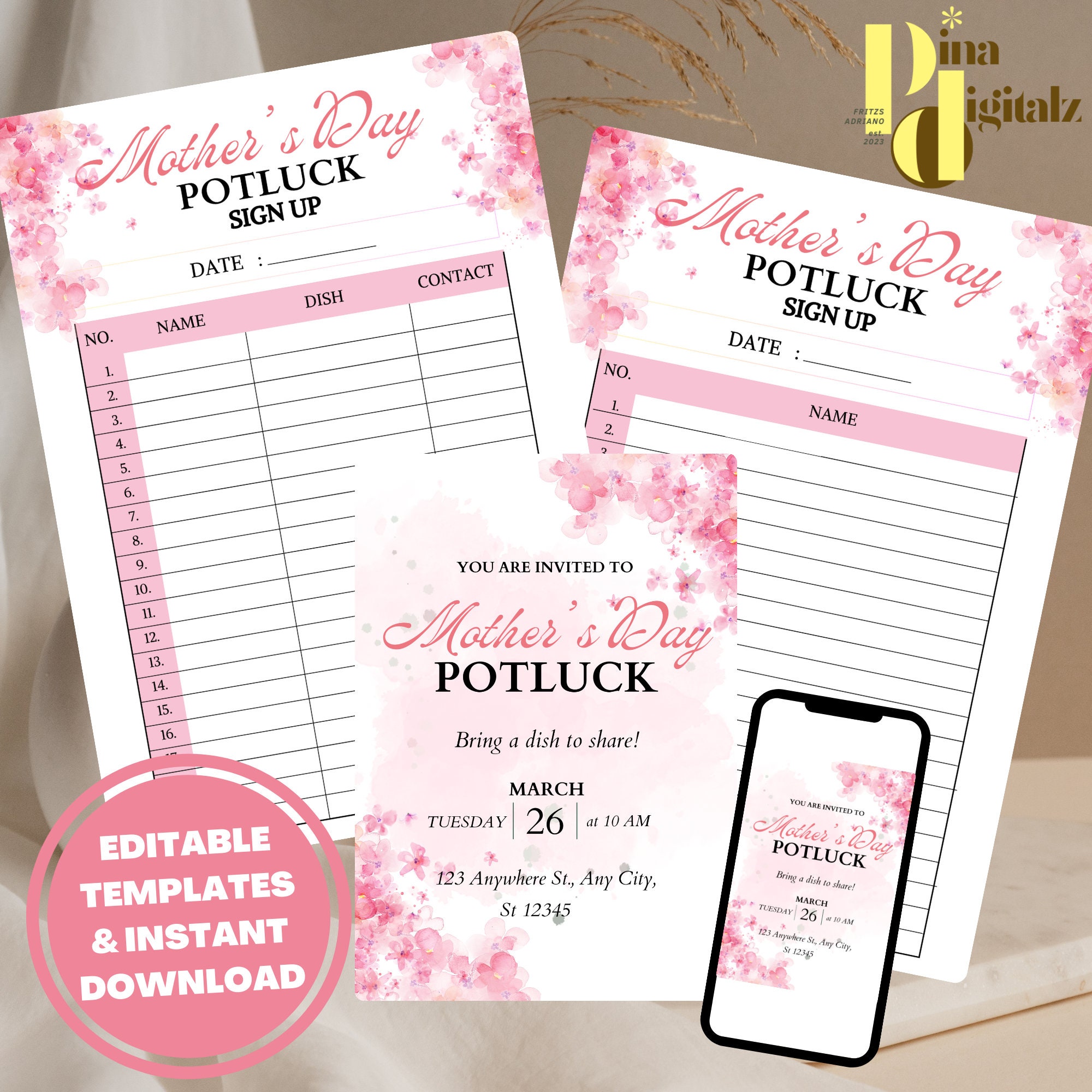 EDITABLE Mothers Day Potluck Invitation Mothers Day Potluck Invite ...