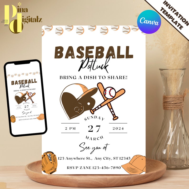 EDITABLE Baseball Potluck Invitation Baseball Potluck Invite Potluck ...
