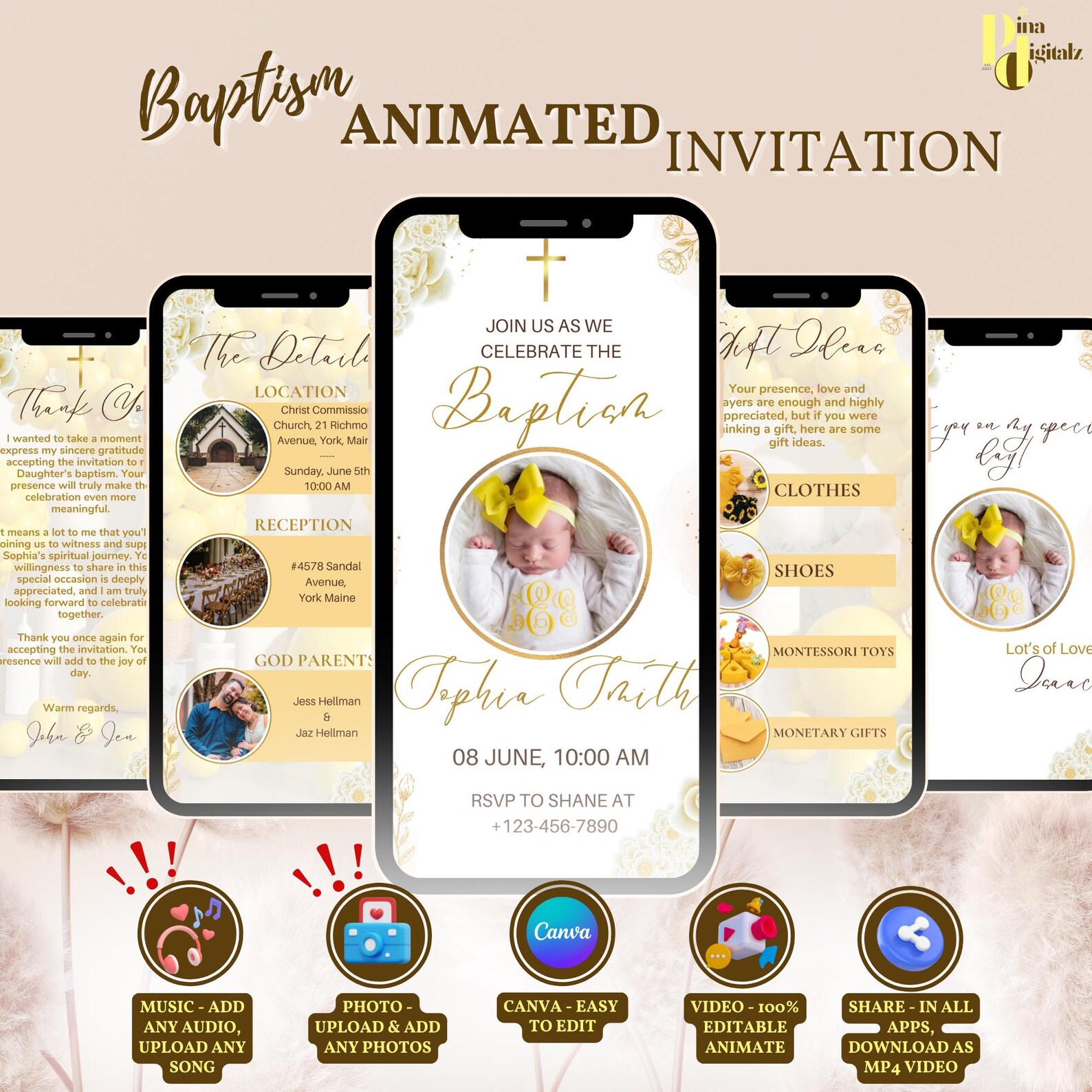 Electronic Baptism Invitation Template Yellow Baptism Invite ...