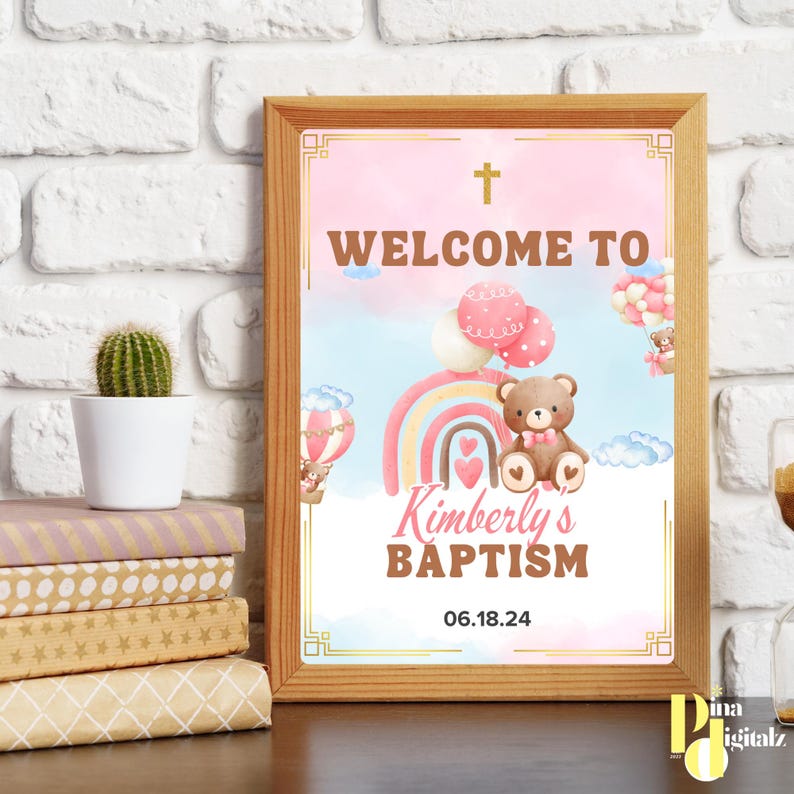 Digital Christening Welcome Sign Baby Girl Baptism Editable Baptism ...