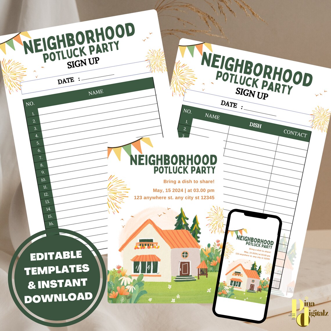 EDITABLE Neighborhood Potluck Invitation Neighborhood Party Potluck ...