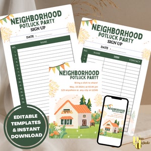 EDITABLE Neighborhood Potluck Invitation Neighborhood Party Potluck ...