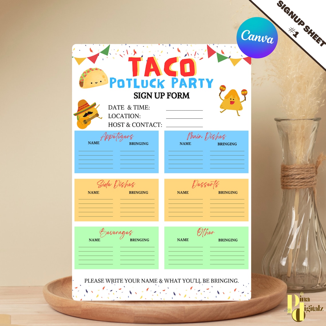 DIGITAL DOWNLOAD Taco Potluck Invitation Taco Bar Potluck Invite Taco ...